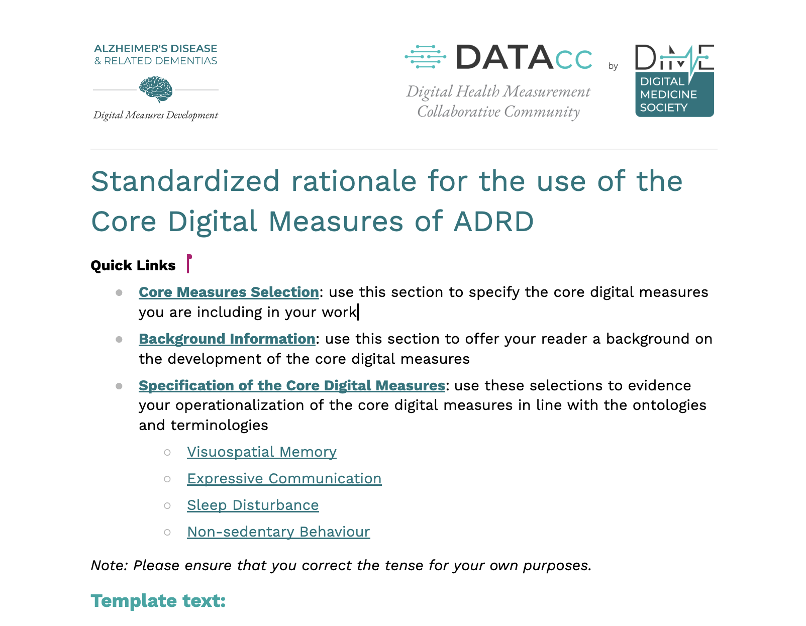 Standardized rationale for the use of the Core Digital Measures of ADRD ...
